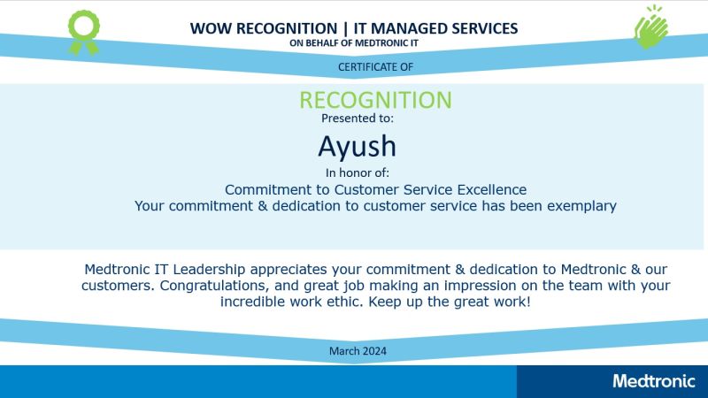 AYUSH JAIN on LinkedIn: #wow_recognization AYUSH JAIN on LinkedIn: #wow_recognization