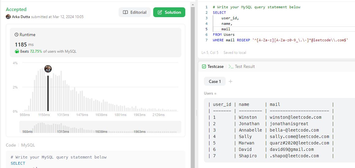 Arka Dutta on LinkedIn: #sql #datascience #coding #leetcode #problemsolving Arka Dutta on LinkedIn: #sql #datascience #coding #leetcode #problemsolving