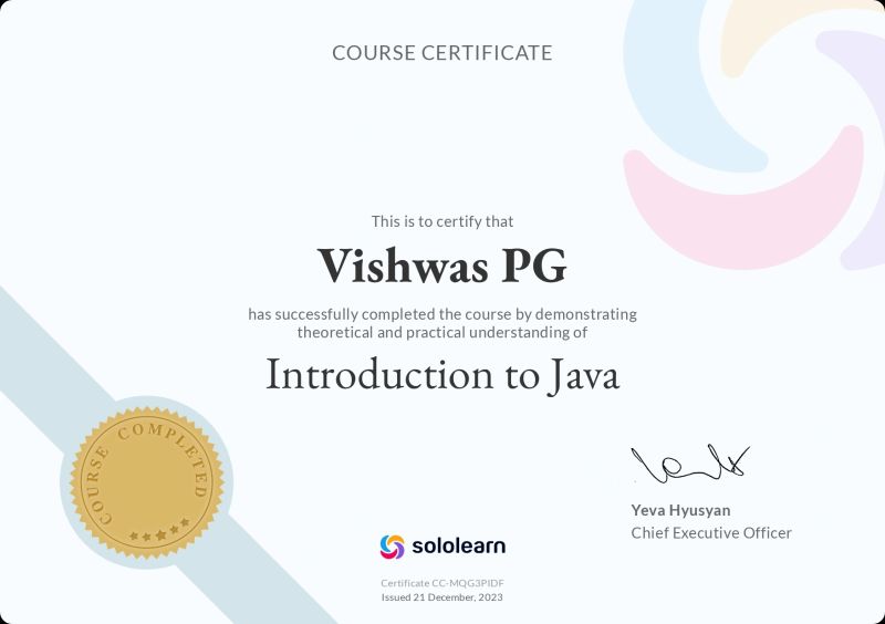 Vishwas P G on LinkedIn: #java #programming Vishwas P G on LinkedIn: #java #programming