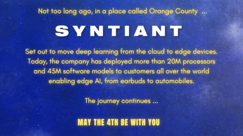 Syntiant Corp. on LinkedIn: #maythe4thbewithyou Syntiant Corp. on LinkedIn: #maythe4thbewithyou