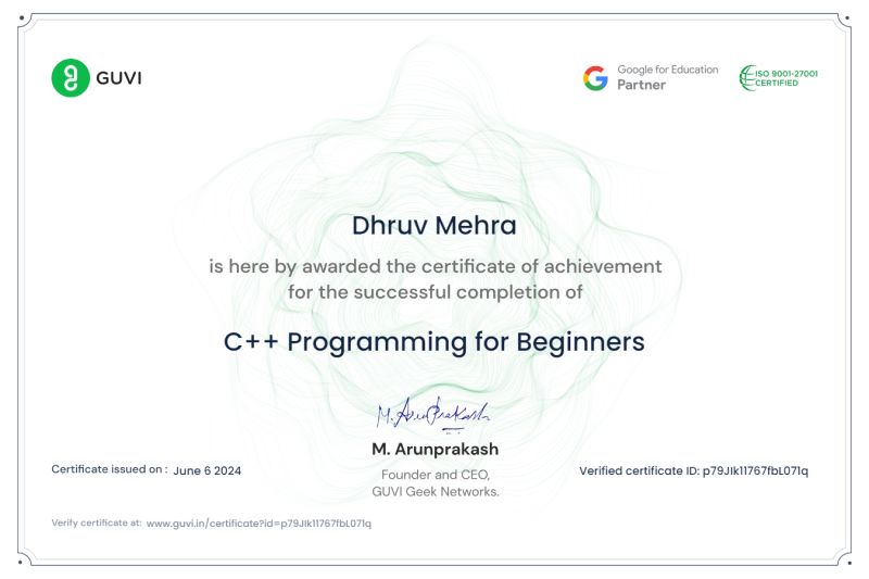 Completed C++ Programming Certification | Dhruv Mehra posted on the ... Completed C++ Programming Certification | Dhruv Mehra posted on the ...