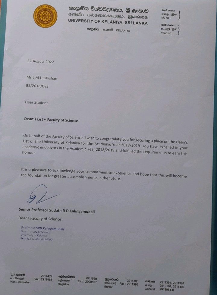 Uditha Lakshan on LinkedIn: Achievements#Dean's list#2018-19 Acd.yr ... Uditha Lakshan on LinkedIn: Achievements#Dean's list#2018-19 Acd.yr ...