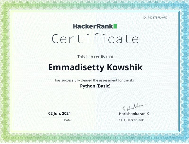 Kowshik Emmadisetty on LinkedIn: #achievement #python #certification # ... Kowshik Emmadisetty on LinkedIn: #achievement #python #certification # ...