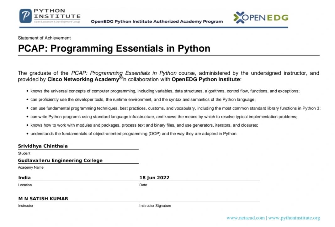 Srividhya Chinthala on LinkedIn: #python #edg #cisconetworkingacademy Srividhya Chinthala on LinkedIn: #python #edg #cisconetworkingacademy