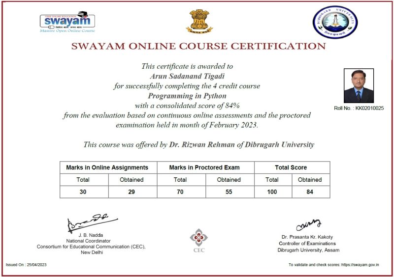 Dr Arun Sadanand Tigadi on LinkedIn: #python #programming #swayam Dr Arun Sadanand Tigadi on LinkedIn: #python #programming #swayam