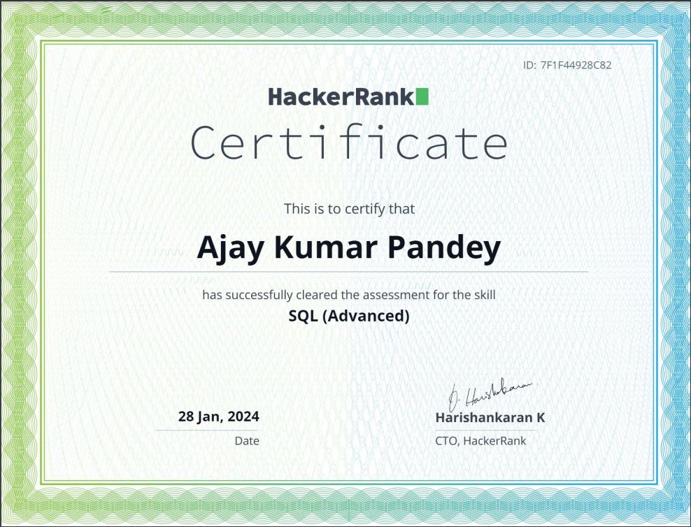 AJAY KUMAR PANDEY on LinkedIn: #hackerrank #certification #sqldatabase AJAY KUMAR PANDEY on LinkedIn: #hackerrank #certification #sqldatabase