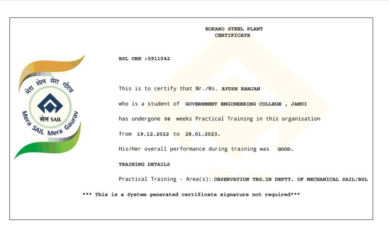 Ayush Ranjan on LinkedIn: PRACTICAL TRAINING IN BOKARO STEEL PLANT, SAIL Ayush Ranjan on LinkedIn: PRACTICAL TRAINING IN BOKARO STEEL PLANT, SAIL