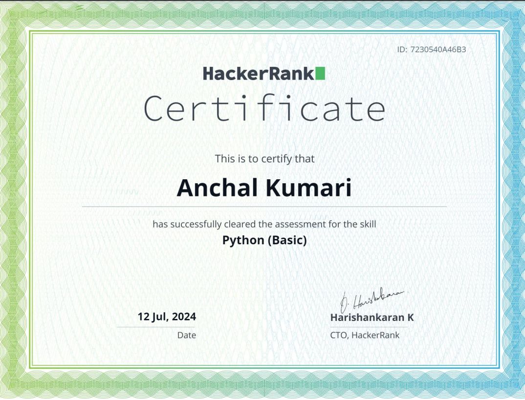 ANCHAL KUMARI on LinkedIn: #hackerrank #achievementunlocked # ... ANCHAL KUMARI on LinkedIn: #hackerrank #achievementunlocked # ...