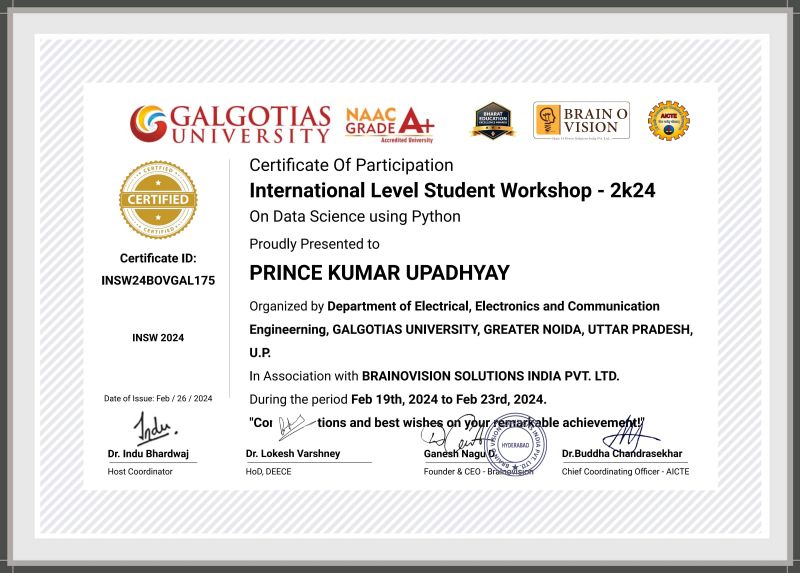 Prince Kumar Upadhyay on LinkedIn: #datascience #python #workshopexperience Prince Kumar Upadhyay on LinkedIn: #datascience #python #workshopexperience
