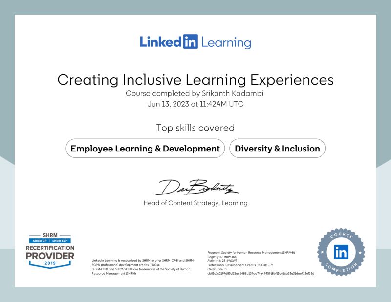 Srikanth Kadambi on LinkedIn: Certificate of Completion Srikanth Kadambi on LinkedIn: Certificate of Completion