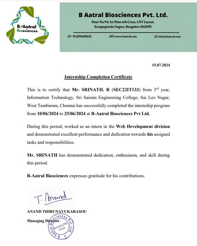 SRINATH R on LinkedIn: #internshipcompletion #webdevelopment #grateful ... SRINATH R on LinkedIn: #internshipcompletion #webdevelopment #grateful ...
