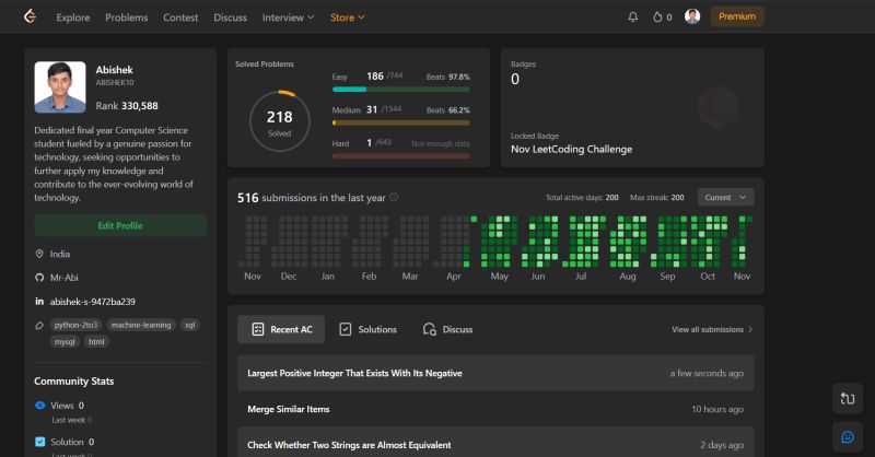 ABISHEK S on LinkedIn: #leetcode #codingmilestone #6monthsstreak #dsa ABISHEK S on LinkedIn: #leetcode #codingmilestone #6monthsstreak #dsa