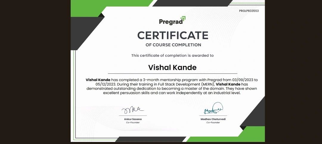 Vishal Kande on LinkedIn: Completed my Full Stack Development course. š Vishal Kande on LinkedIn: Completed my Full Stack Development course. š