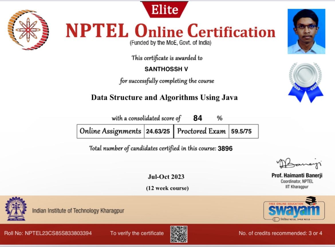 SANTHOSSH V on LinkedIn: #dsainjava #javaprogramming #nptel #srieshwar ... SANTHOSSH V on LinkedIn: #dsainjava #javaprogramming #nptel #srieshwar ...