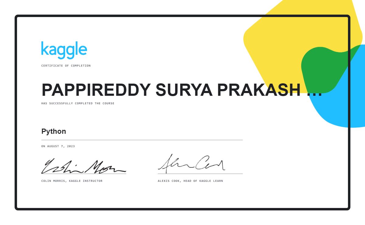 PAPPIREDDY SURYA PRAKASH REDDY on LinkedIn: #kaggle #certificate # ... PAPPIREDDY SURYA PRAKASH REDDY on LinkedIn: #kaggle #certificate # ...