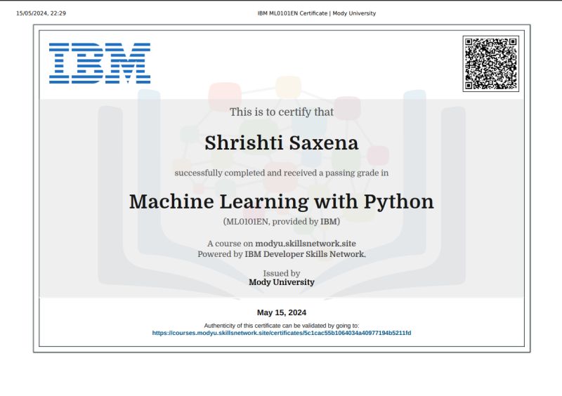 Shrishti Saxena on LinkedIn: #ibmcertification #mlwithpython Shrishti Saxena on LinkedIn: #ibmcertification #mlwithpython