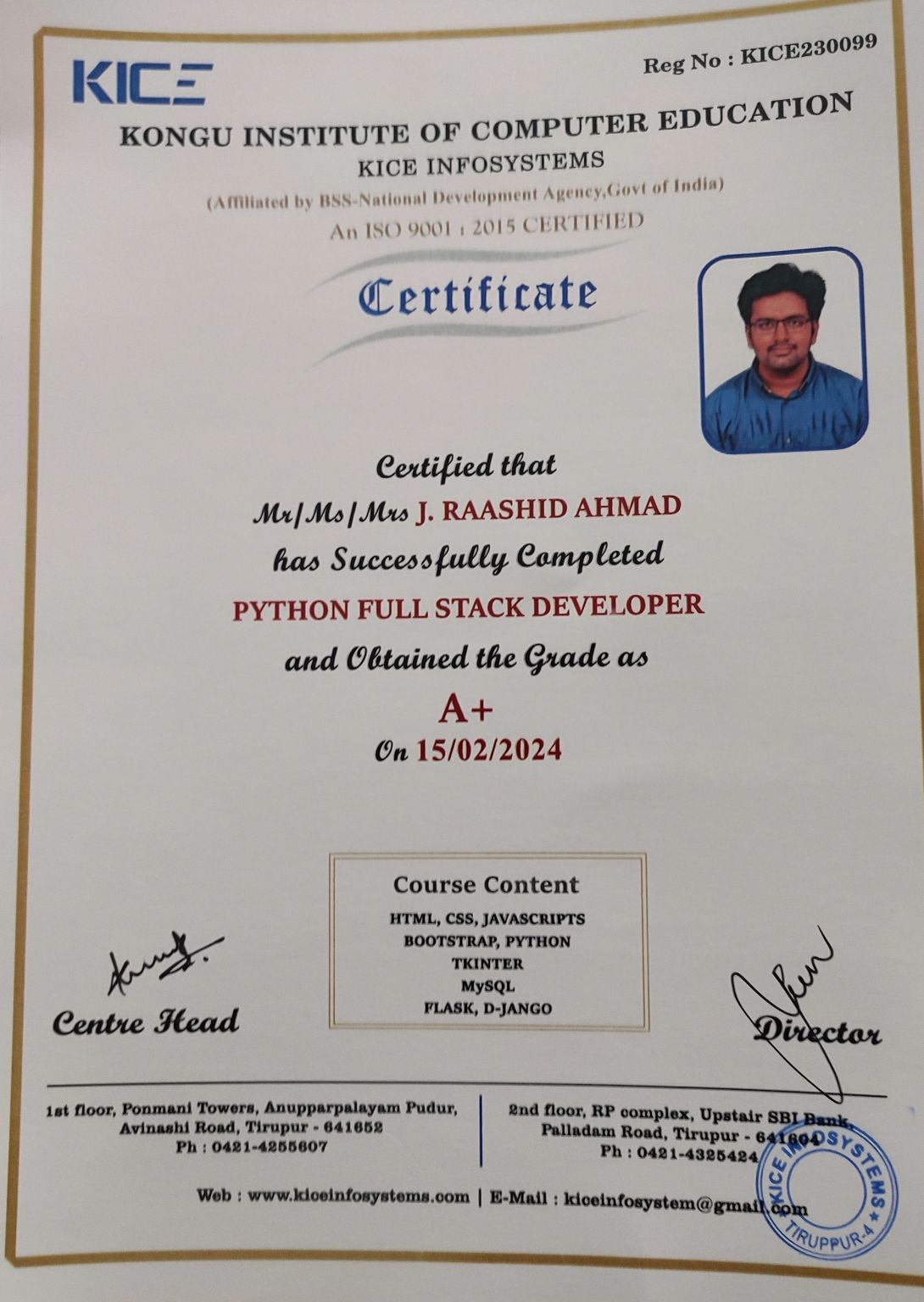 Raashid Ahmed on LinkedIn: I have completed a course in Python Full stack. Raashid Ahmed on LinkedIn: I have completed a course in Python Full stack.