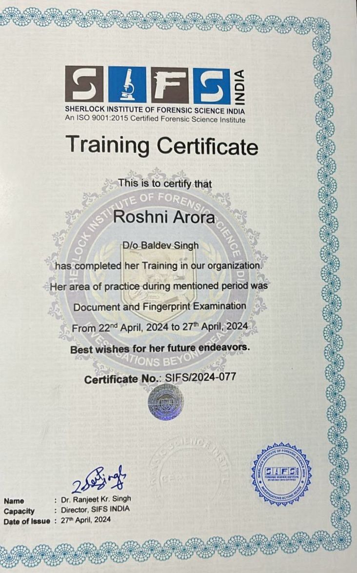 Roshni Arora on LinkedIn: SIFS India Forensic Lab Manju Sihag Roshni Arora on LinkedIn: SIFS India Forensic Lab Manju Sihag