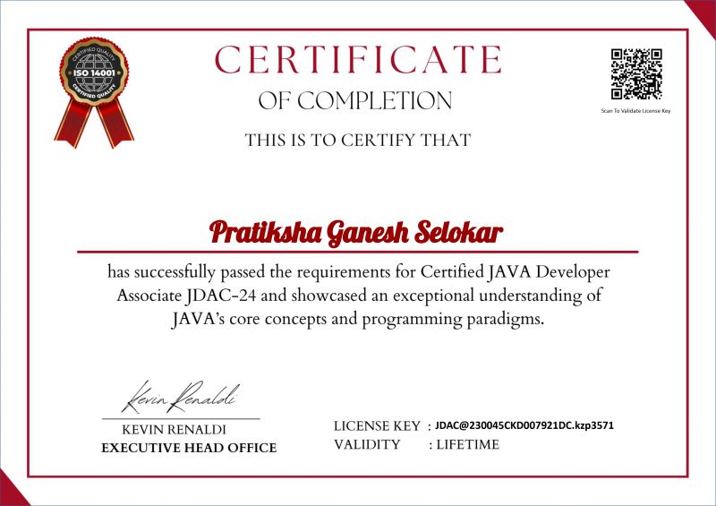 PRATIKSHA SELOKAR on LinkedIn: #java #certification #javadeveloper # ... PRATIKSHA SELOKAR on LinkedIn: #java #certification #javadeveloper # ...