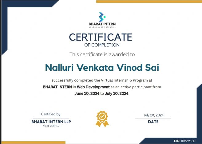Venkata Vinod sai Nalluri on LinkedIn: #bharatintern Venkata Vinod sai Nalluri on LinkedIn: #bharatintern