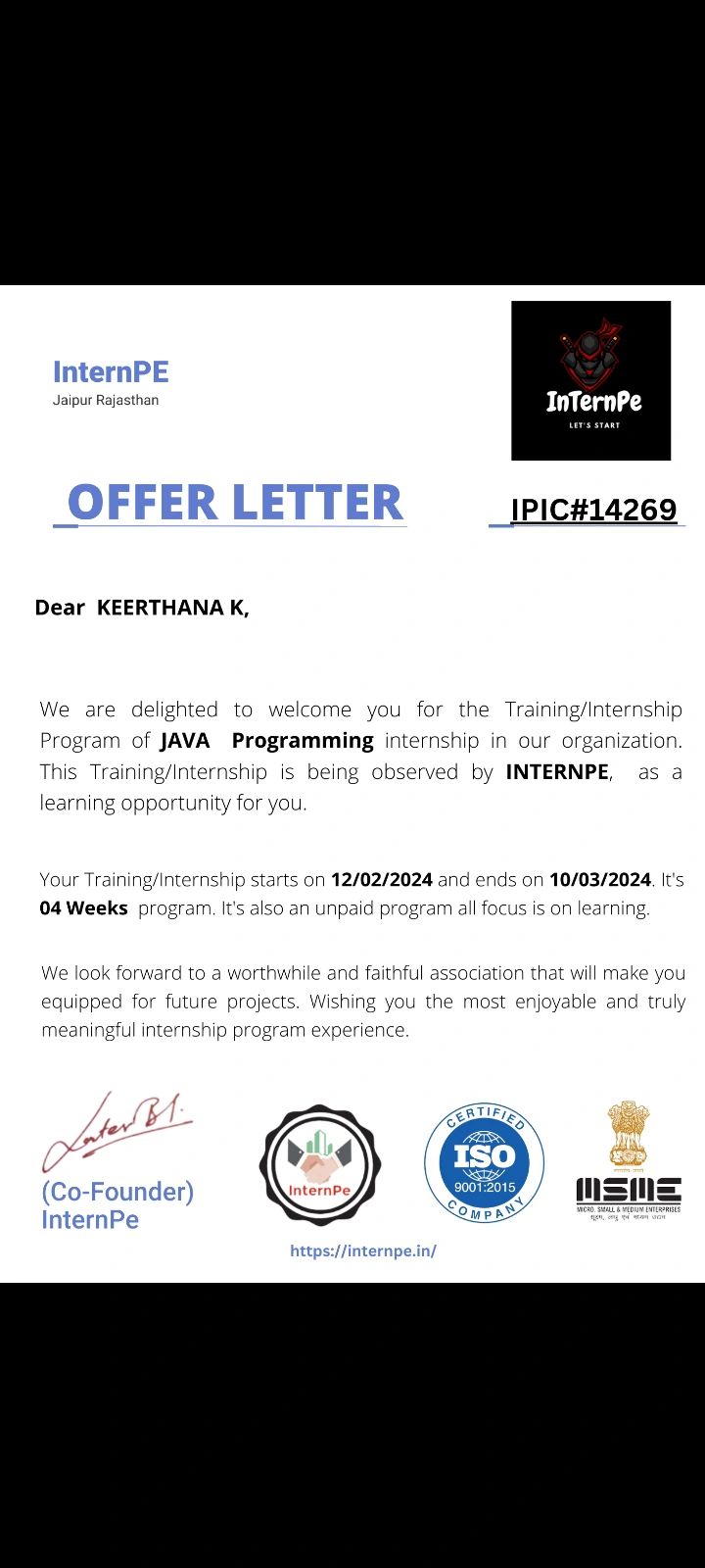 Keerthana Kulal on LinkedIn: #internship Keerthana Kulal on LinkedIn: #internship