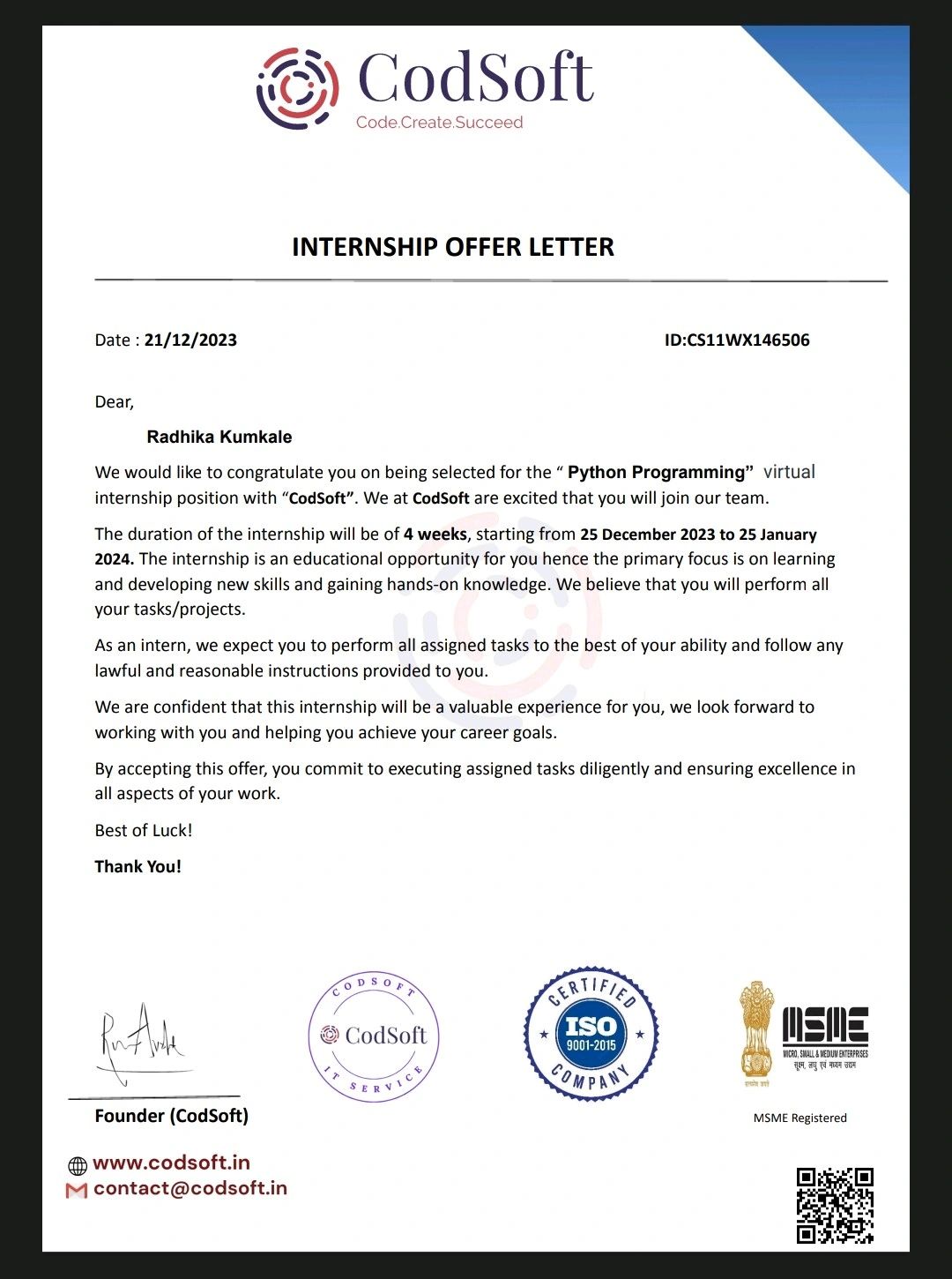 Radhika Kumkale on LinkedIn: #internship #javaprogramming #codsoft Radhika Kumkale on LinkedIn: #internship #javaprogramming #codsoft