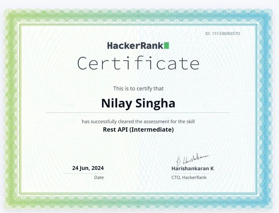 Nilay Singha on LinkedIn: #certification #restapi #hackerrank # ... Nilay Singha on LinkedIn: #certification #restapi #hackerrank # ...