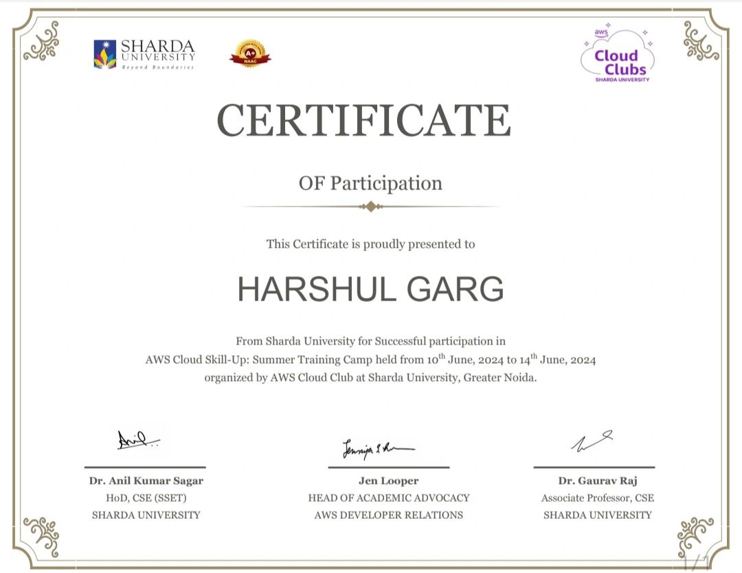Harshul Garg on LinkedIn: Aws Skill Up Certificate Harshul Garg on LinkedIn: Aws Skill Up Certificate