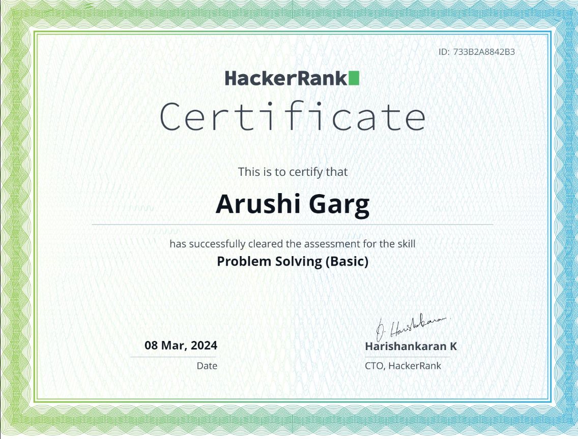 Arushi Garg on LinkedIn: #hackerrank #problemsolving #codingskills Arushi Garg on LinkedIn: #hackerrank #problemsolving #codingskills