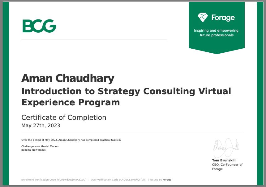 Aman Chaudhary on LinkedIn: #bcg #strategy #forage Aman Chaudhary on LinkedIn: #bcg #strategy #forage