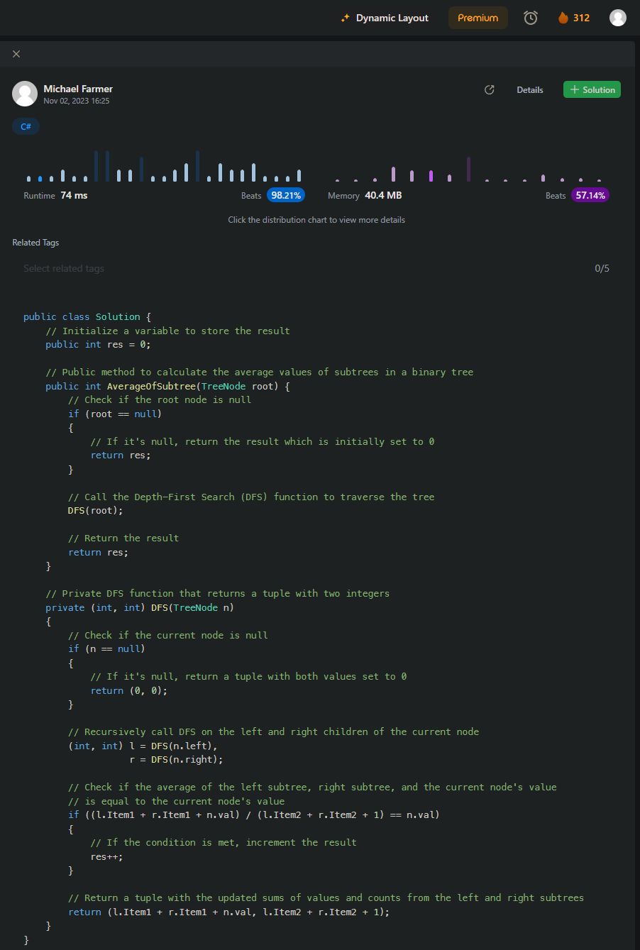 LeetCode: Count Nodes Equal to Subtree (Medium) | Michael Farmer posted ... LeetCode: Count Nodes Equal to Subtree (Medium) | Michael Farmer posted ...