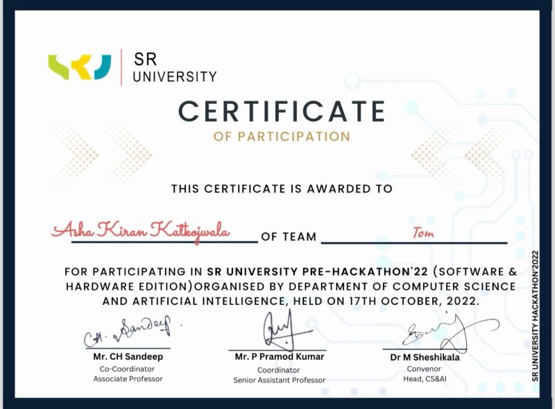 Ashakiran katkojwala on LinkedIn: #hackathon #sruniversity #innovation ... Ashakiran katkojwala on LinkedIn: #hackathon #sruniversity #innovation ...