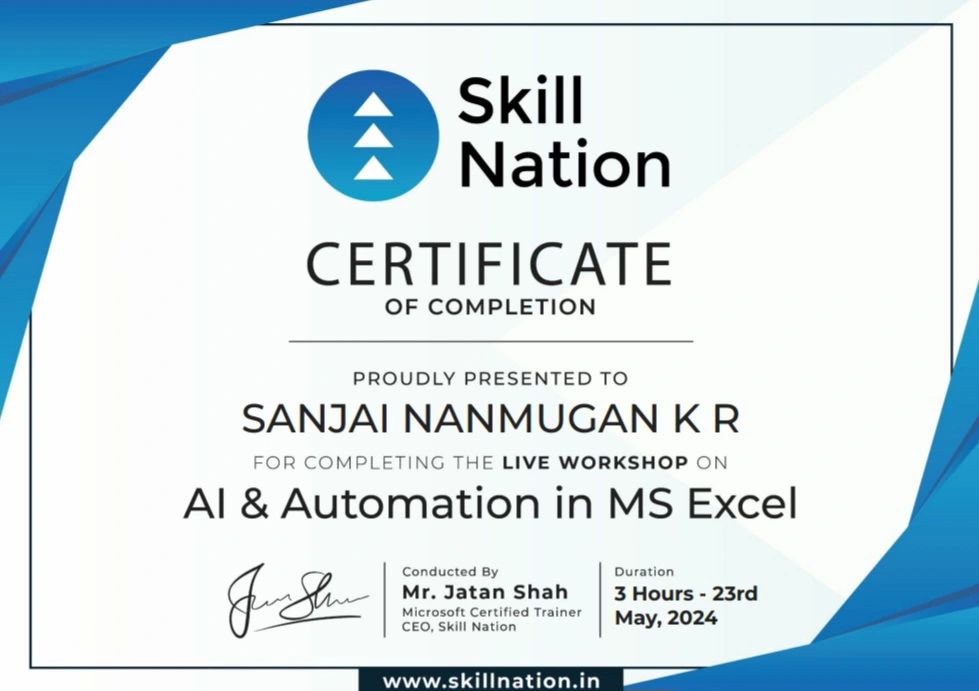 SANJAI NANMUGAN K R on LinkedIn: #excelautomation #ai #skilldevelopment ... SANJAI NANMUGAN K R on LinkedIn: #excelautomation #ai #skilldevelopment ...