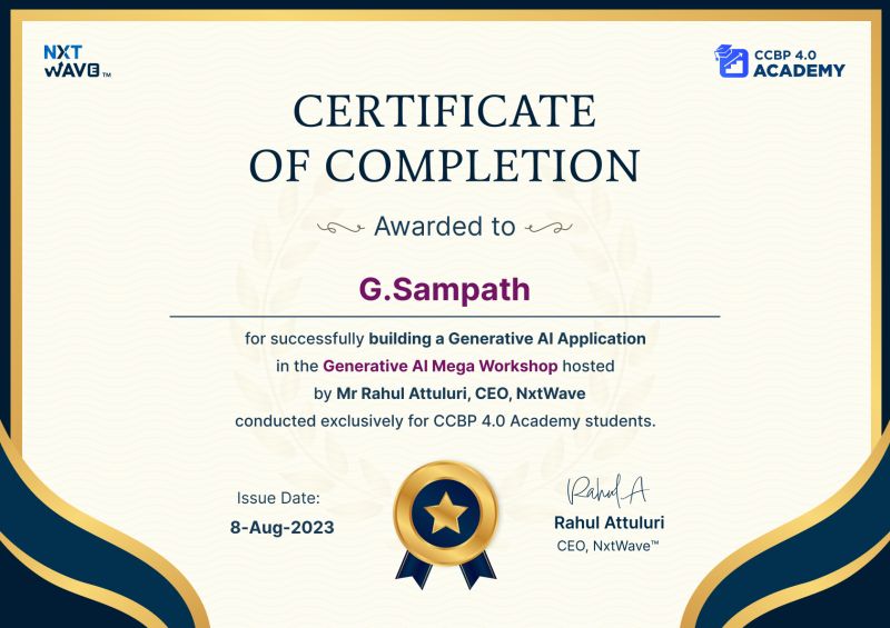sampath gouroju on LinkedIn: Completed Generative AI Mega workshop and ... sampath gouroju on LinkedIn: Completed Generative AI Mega workshop and ...