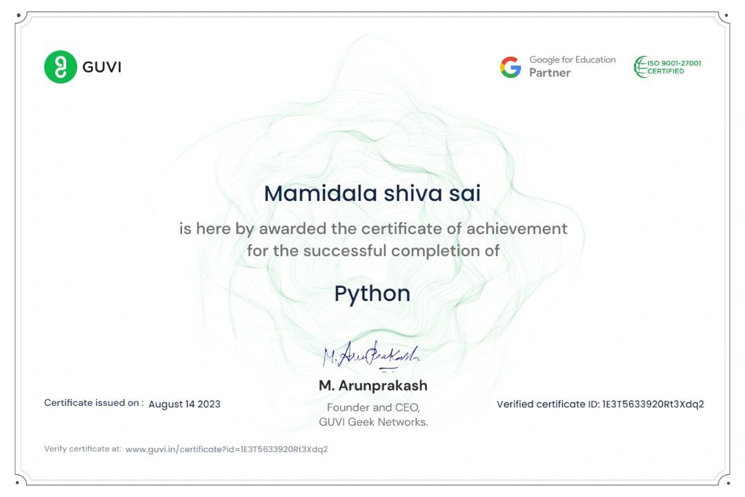 Shiva sai Mamidala on LinkedIn: #pythonprogramming #python #guvi # ... Shiva sai Mamidala on LinkedIn: #pythonprogramming #python #guvi # ...