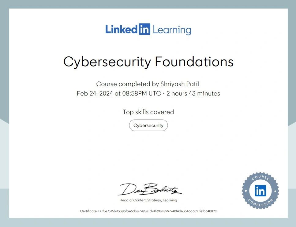 Shriyash Patil on LinkedIn: #cybersecurity #keeplearning Shriyash Patil on LinkedIn: #cybersecurity #keeplearning