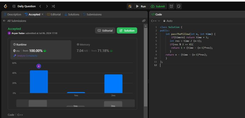 Aryan Yadav on LinkedIn: 🚀 Day 36 of 50: LeetCode Challenge - Pass the ... Aryan Yadav on LinkedIn: 🚀 Day 36 of 50: LeetCode Challenge - Pass the ...