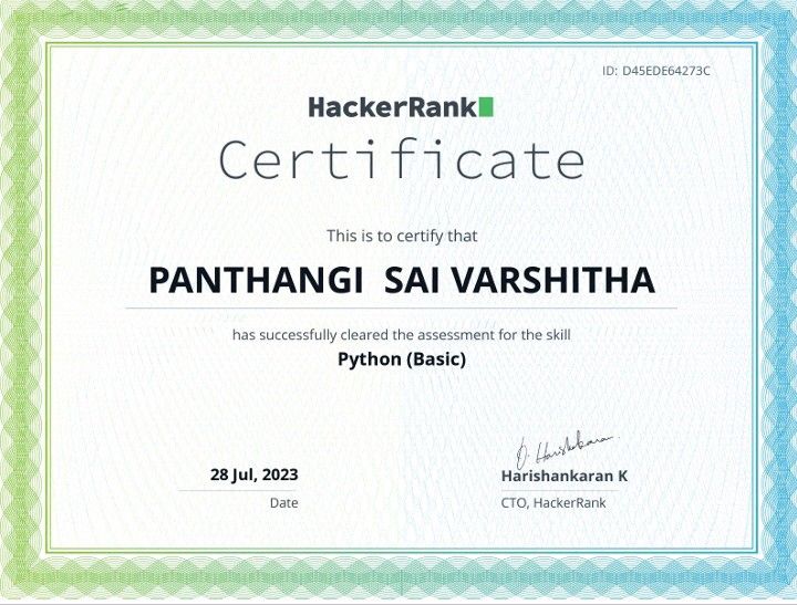 Sai Varshitha on LinkedIn: #hackerrank #pythonprogramming #certificate ... Sai Varshitha on LinkedIn: #hackerrank #pythonprogramming #certificate ...
