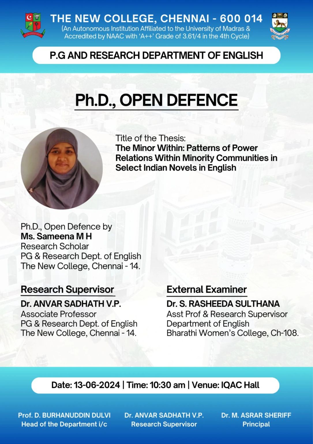 The New College, Chennai on LinkedIn: PhD Open defence of Ms M H ... The New College, Chennai on LinkedIn: PhD Open defence of Ms M H ...