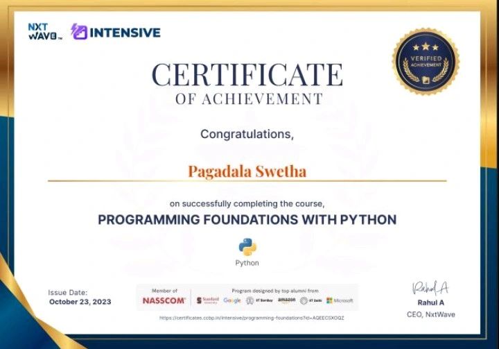 Swetha Pagadala on LinkedIn: #ccbp #nxtwave #pythonprogramming Swetha Pagadala on LinkedIn: #ccbp #nxtwave #pythonprogramming
