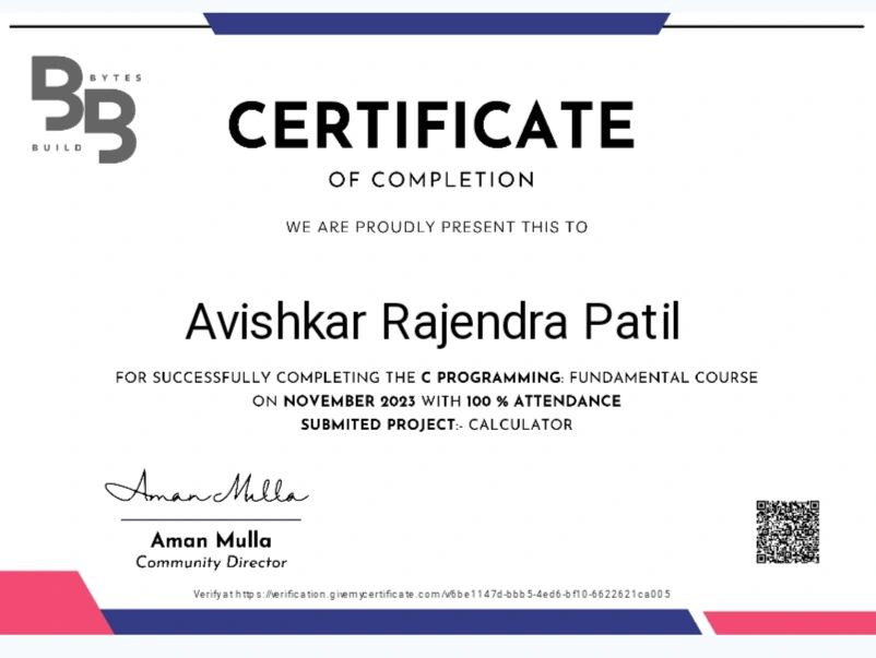Avishkar Patil on LinkedIn: C language Completion Certificate Avishkar Patil on LinkedIn: C language Completion Certificate