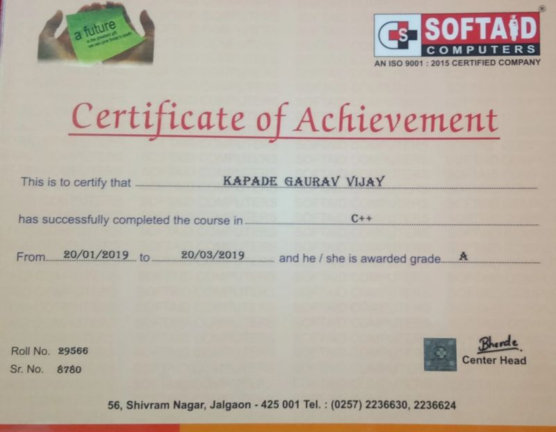 Gaurav Kapade on LinkedIn: #cplusplus #programming #certificateachievemen Gaurav Kapade on LinkedIn: #cplusplus #programming #certificateachievemen