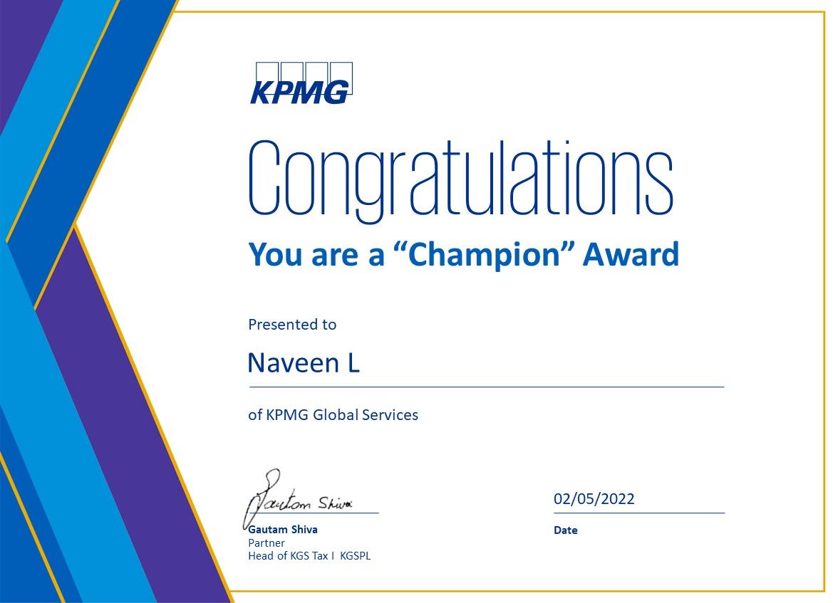 Naveen Lingaraj on LinkedIn: Thank you KPMG for recognizing my work ... Naveen Lingaraj on LinkedIn: Thank you KPMG for recognizing my work ...