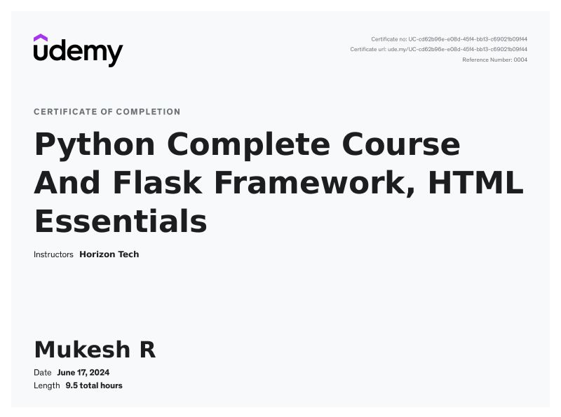 Mukesh R on LinkedIn: #certification #python #flask #webdevelopment # ... Mukesh R on LinkedIn: #certification #python #flask #webdevelopment # ...