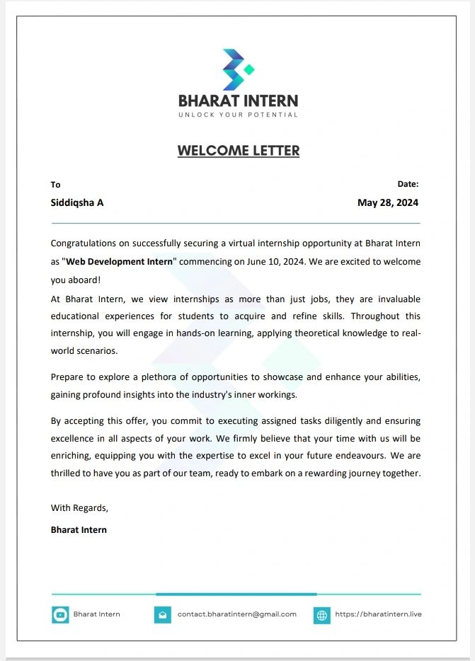 Siddiqsha A on LinkedIn: #internship #bharatintern #webdevelopment Siddiqsha A on LinkedIn: #internship #bharatintern #webdevelopment