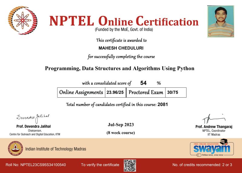 Mahesh Cheduluri on LinkedIn: #nptel #python #programming # ... Mahesh Cheduluri on LinkedIn: #nptel #python #programming # ...