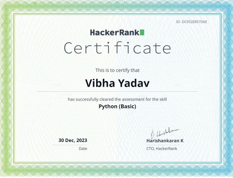 Got the Python Basics Certificate! | Vibha Yadav posted on the topic ... Got the Python Basics Certificate! | Vibha Yadav posted on the topic ...