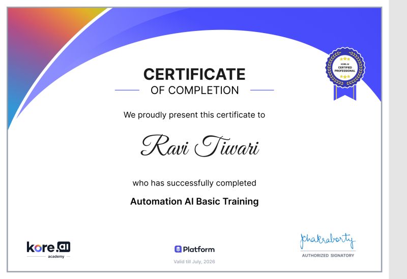 Ravi Ranjan Tiwari on LinkedIn: #ai #automation #chatbot #certification ... Ravi Ranjan Tiwari on LinkedIn: #ai #automation #chatbot #certification ...