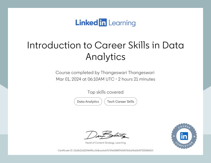 Thangeswari Thangeswari on LinkedIn: Certificate of Completion Thangeswari Thangeswari on LinkedIn: Certificate of Completion