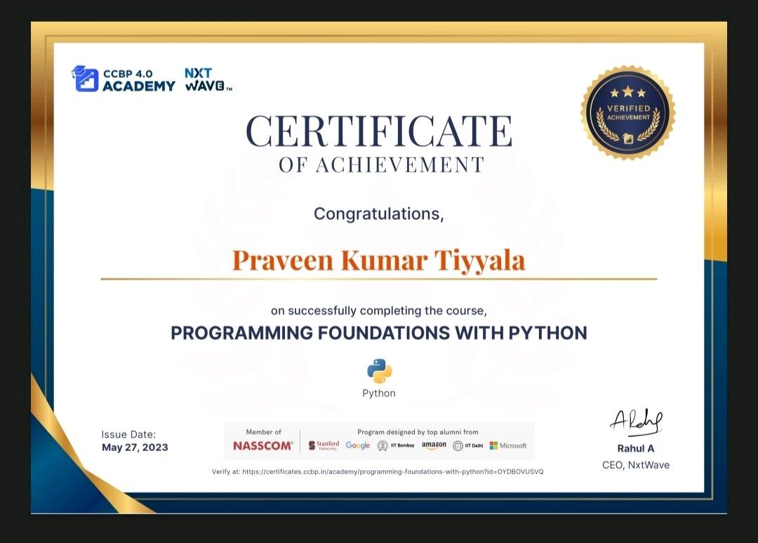 PRAVEEN KUMAR TIYYALA on LinkedIn: #python #programming #ccbp # ... PRAVEEN KUMAR TIYYALA on LinkedIn: #python #programming #ccbp # ...